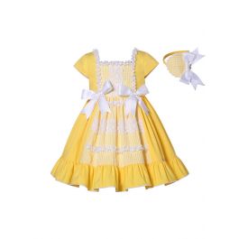 Girls Easter Yellow Lace Summer Dress + Headband