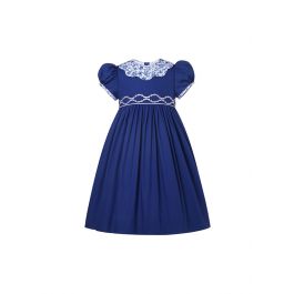 Girls Blue Dresses With Flower Printed